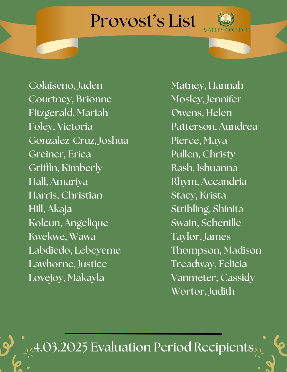 Home: 4.03.2025 Provost's List Recipients | Home